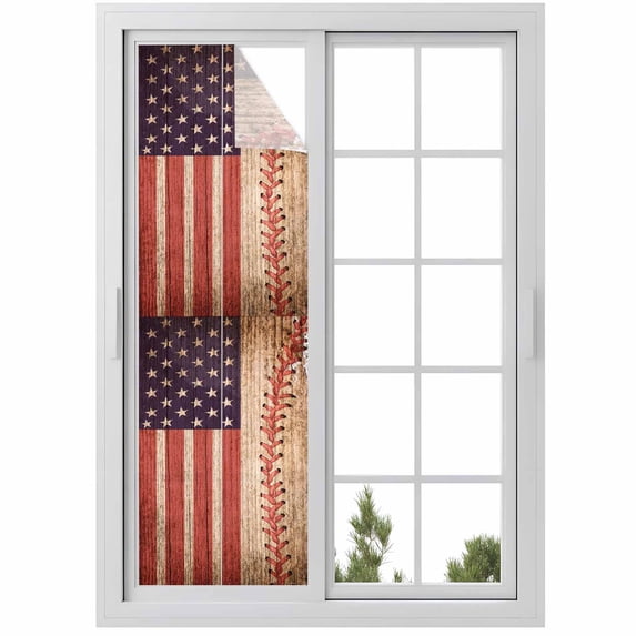 American Flag Vintage Window Privacy Film, Farmhouse Baseball Blue Red ...