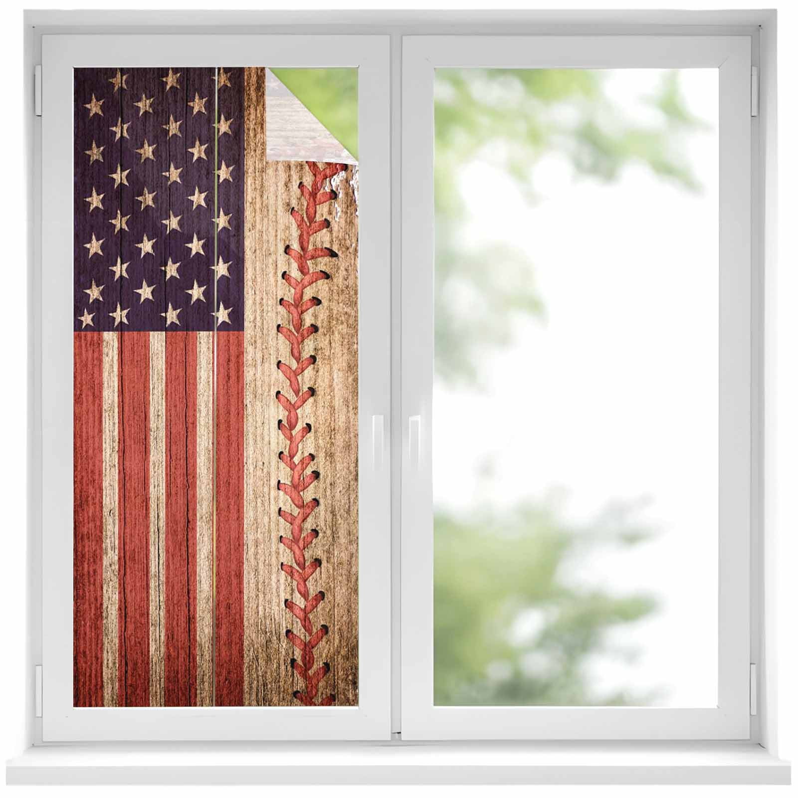 American Flag Vintage Window Privacy Film, Farmhouse Baseball Blue Red ...