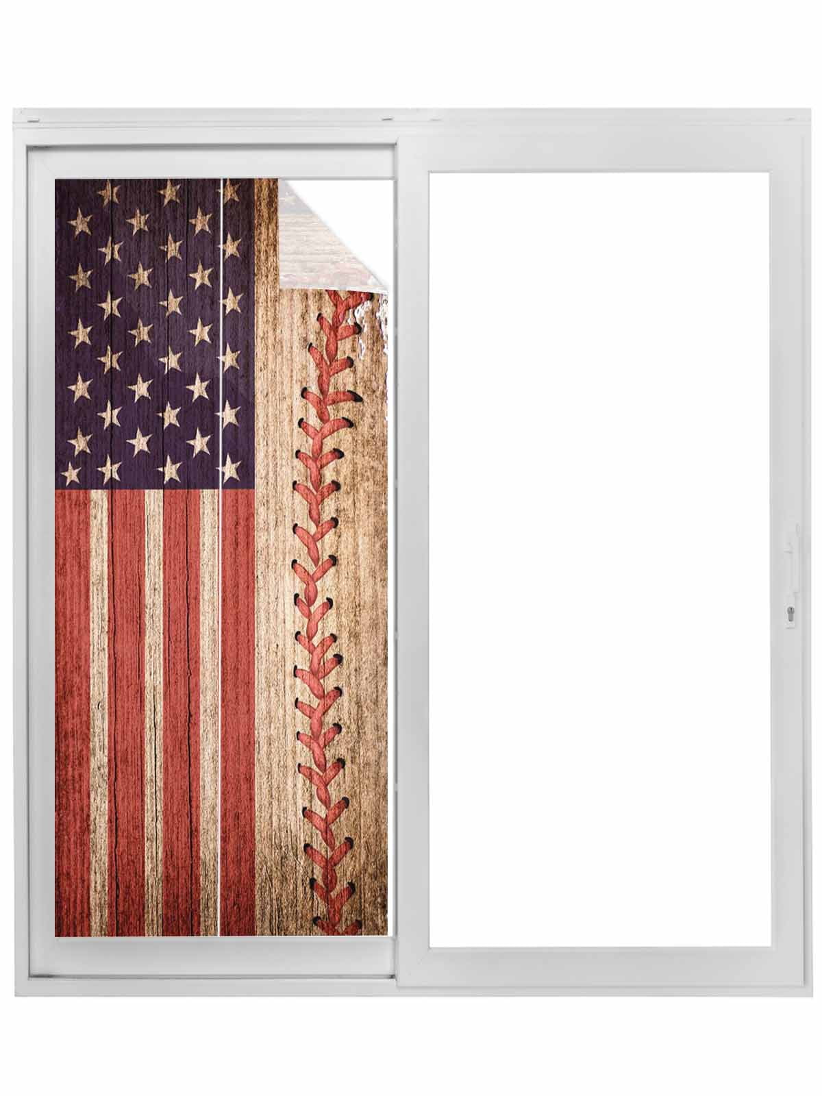 American Flag Vintage Window Privacy Film, Farmhouse Baseball Blue Red ...