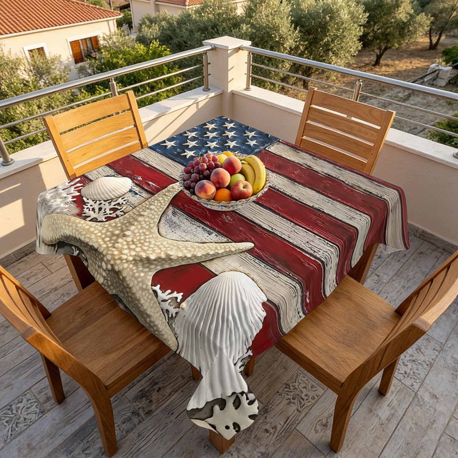 American Flag Vintage Wood Grain Table Cloth 60x60in, Waterproof Square ...