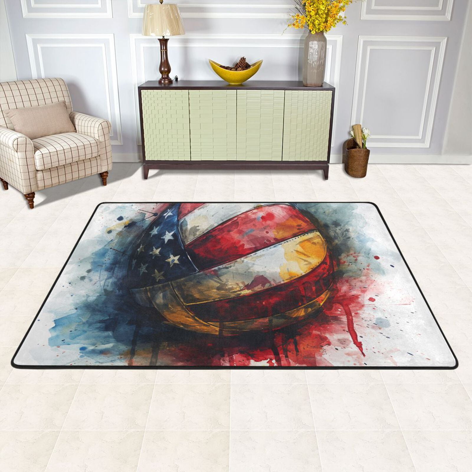 American Flag Volleyball Area Rug Washable 72 x 48 Floor Carpet Mat Non ...