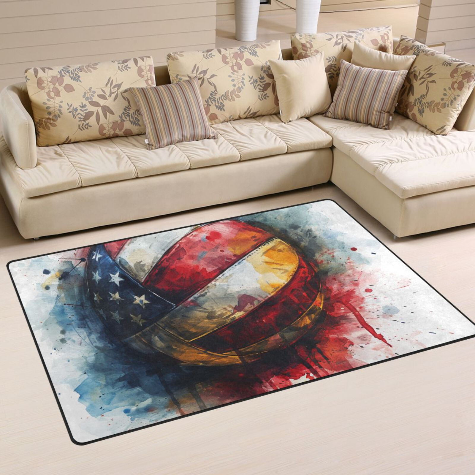 American Flag Volleyball Area Rug Washable Floor Carpet Mat 60 x 39 ...