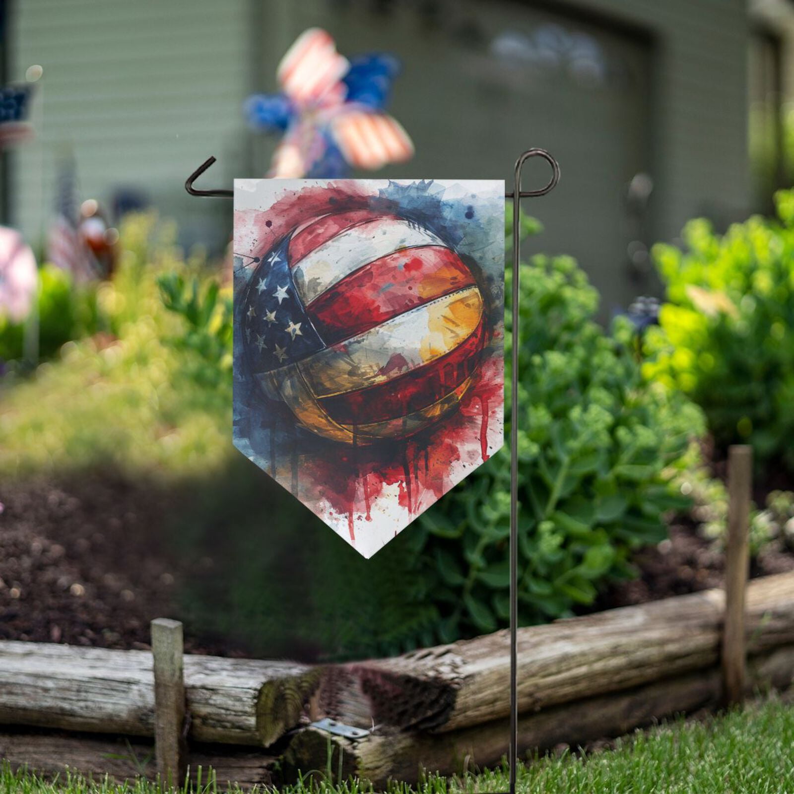 American Flag Volleyball Garden Flag 18" x 12.5" Double Sided Yard Lawn ...