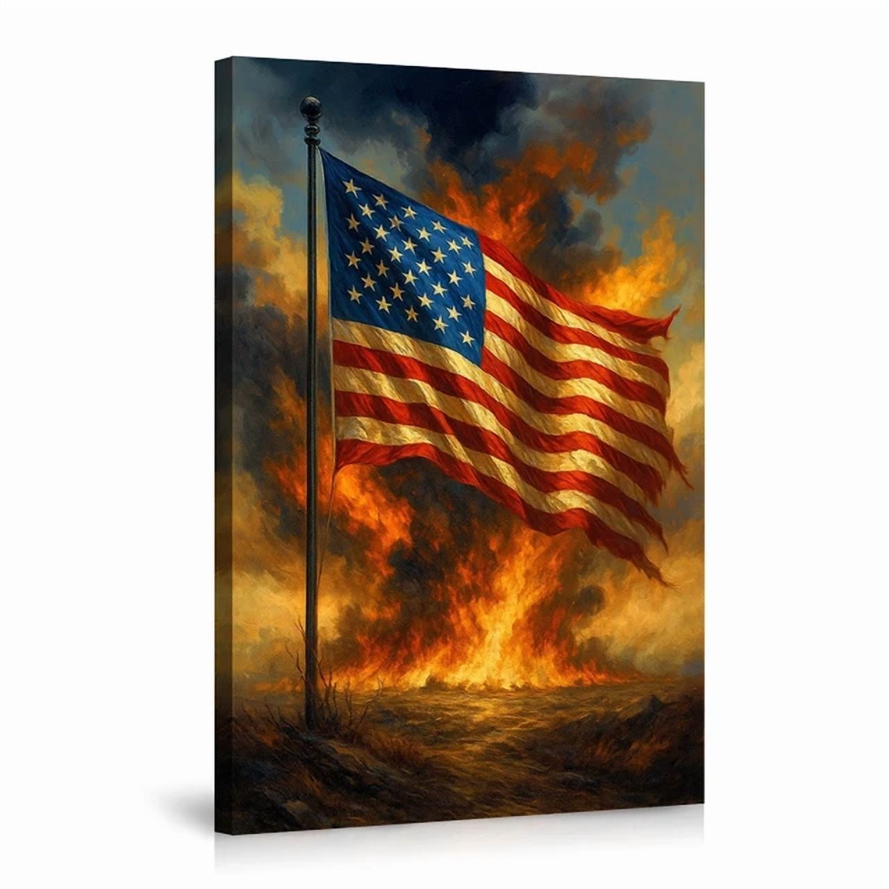American Flag Wall Art Patriotic Poster With Fire Background Decor ...