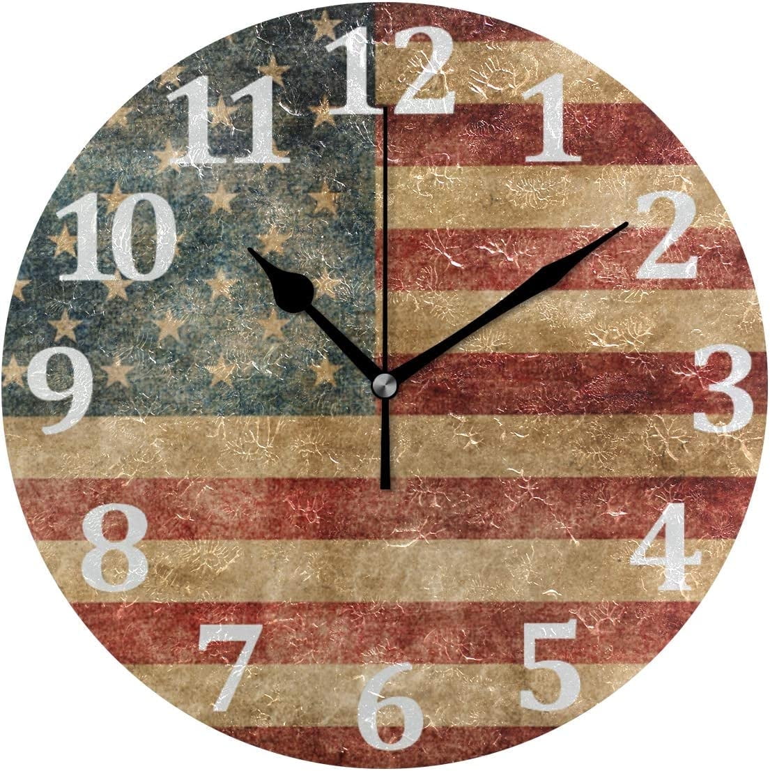 American Flag Wall Clock, 10 Inch, Vintage Patriotic Silent Non Ticking ...