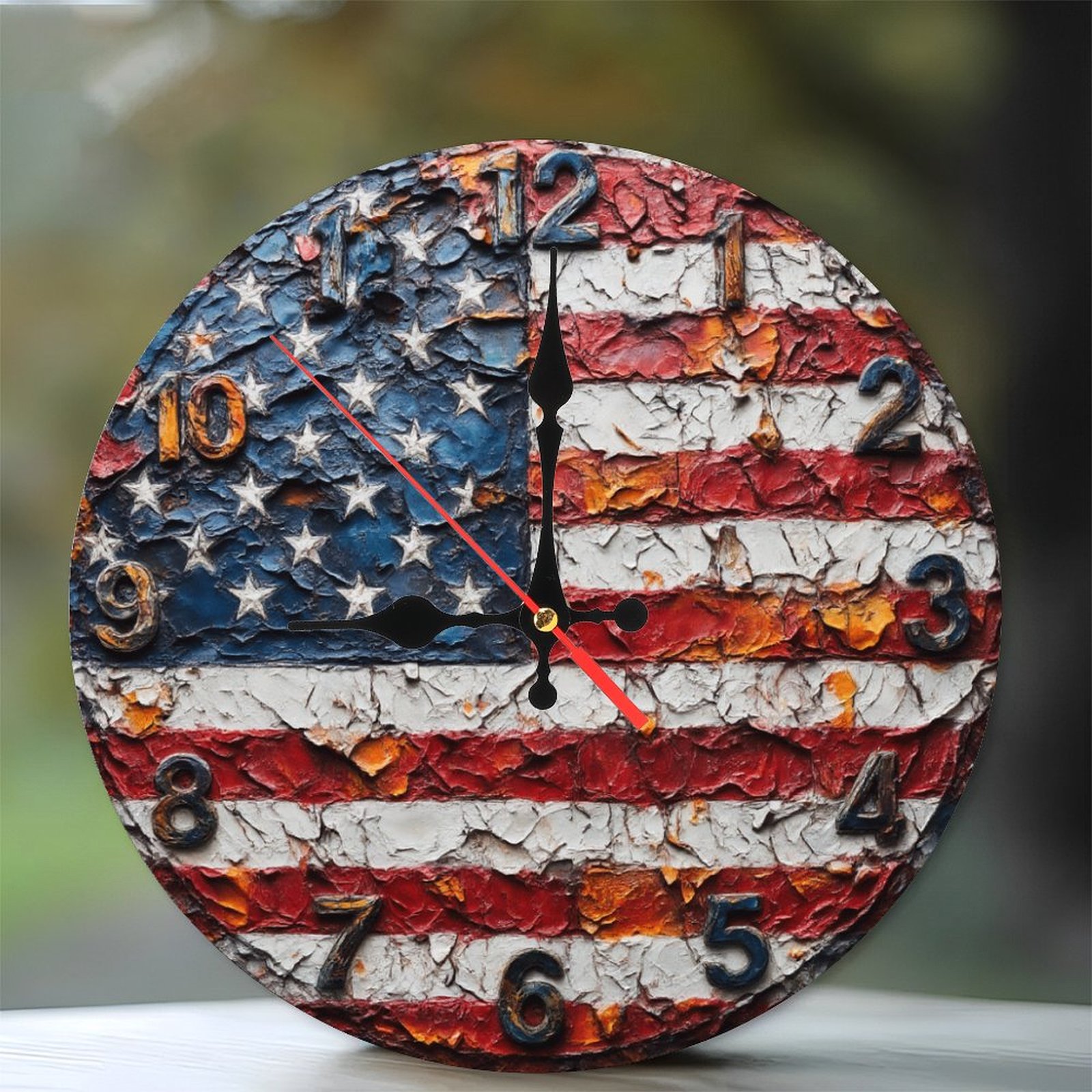 American Flag Wall Clock Distressed Design Vintage Style 10-Inch Silent ...
