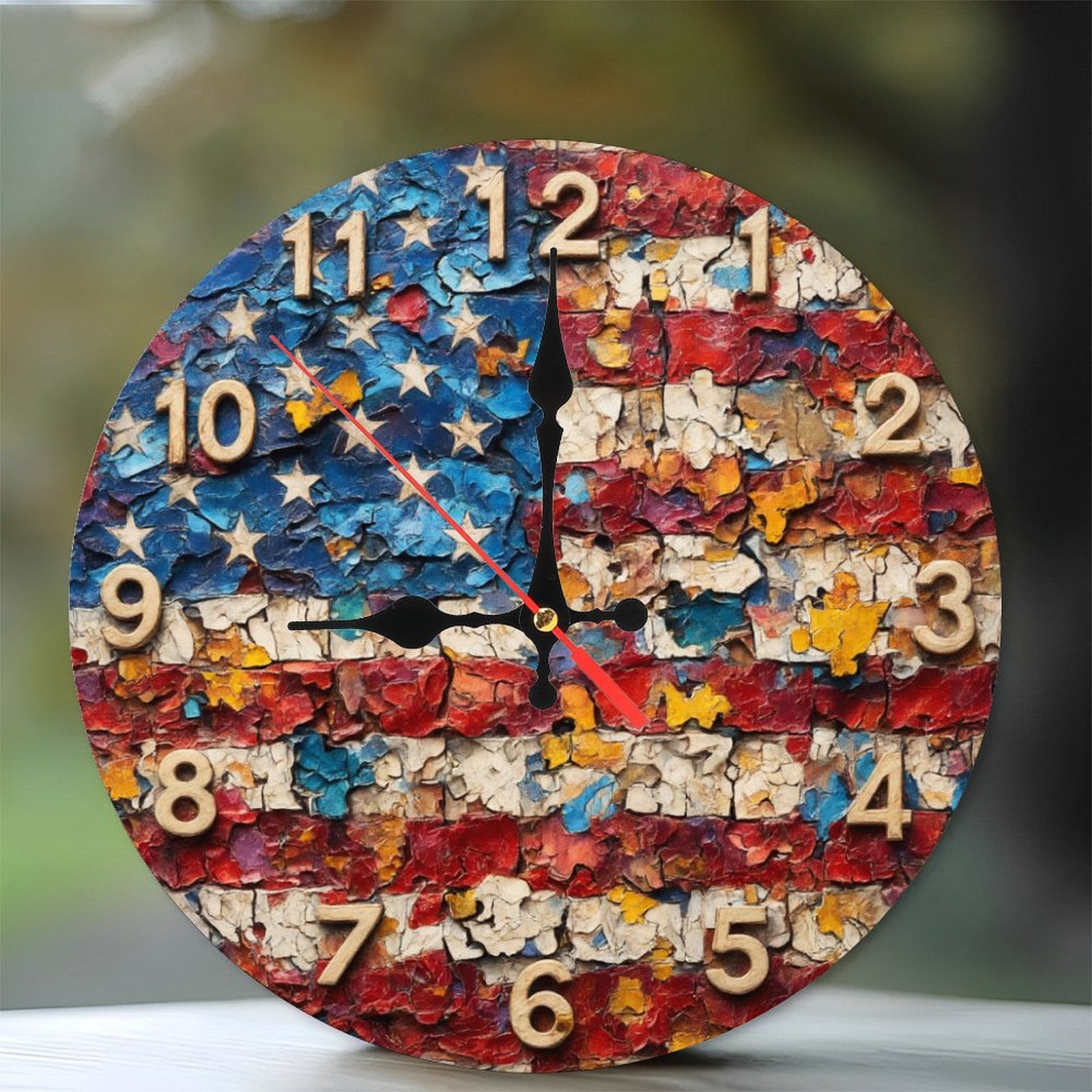 American Flag Wall Clock Distressed Paint Texture Home Decor 10-Inch ...