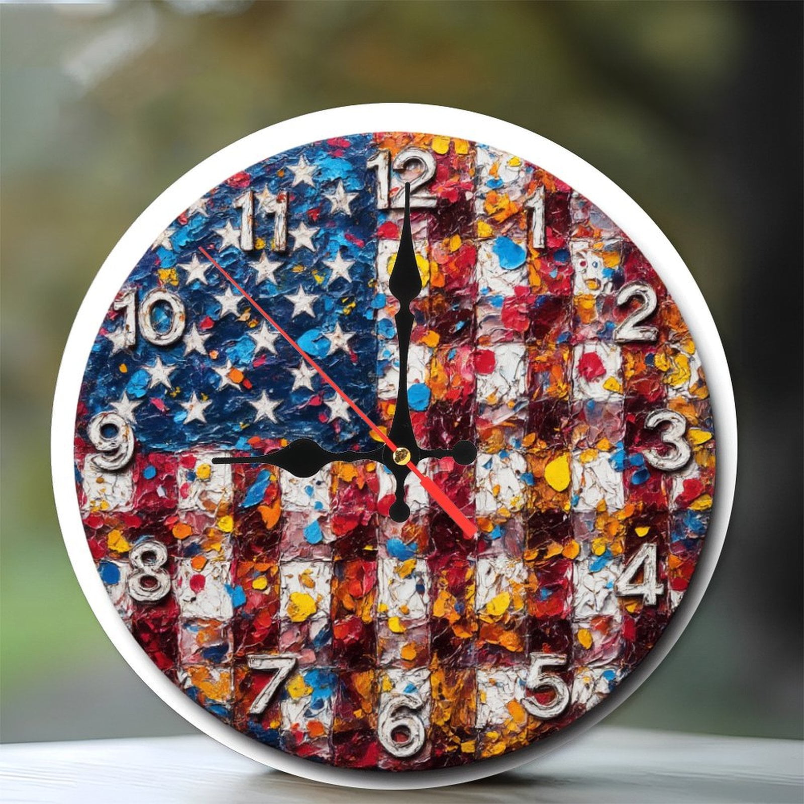 American Flag Wall Clock Impasto Texture Art Decor 10-Inch Silent ...