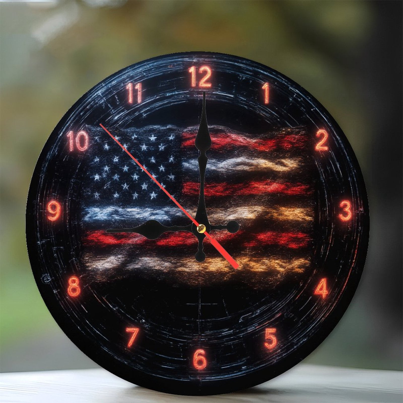 American Flag Wall Clock Neon Grunge Design Home Decor 10-Inch Silent ...