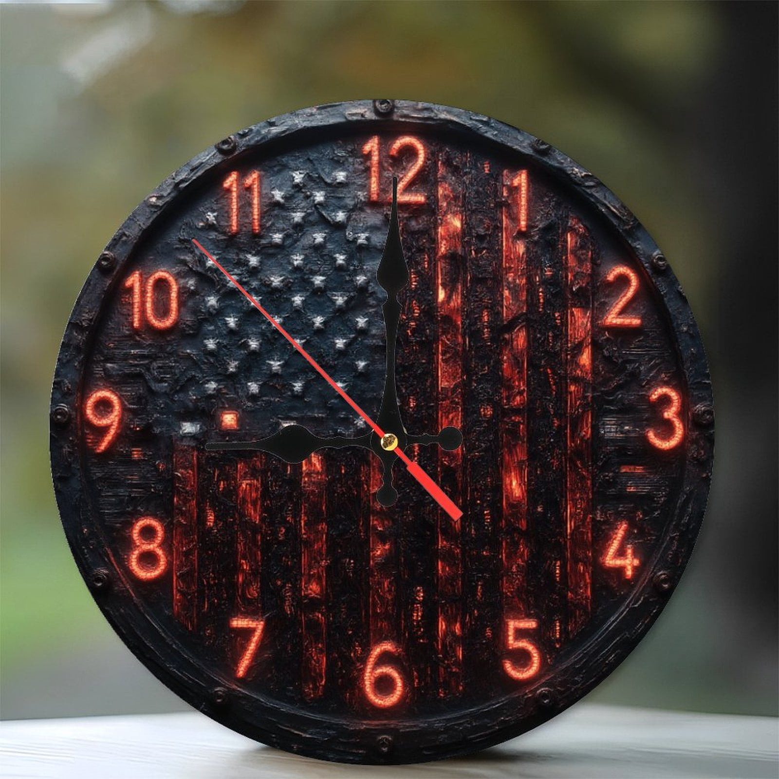 American Flag Wall Clock Neon Numbers Vintage Style Home Decor 10-Inch ...