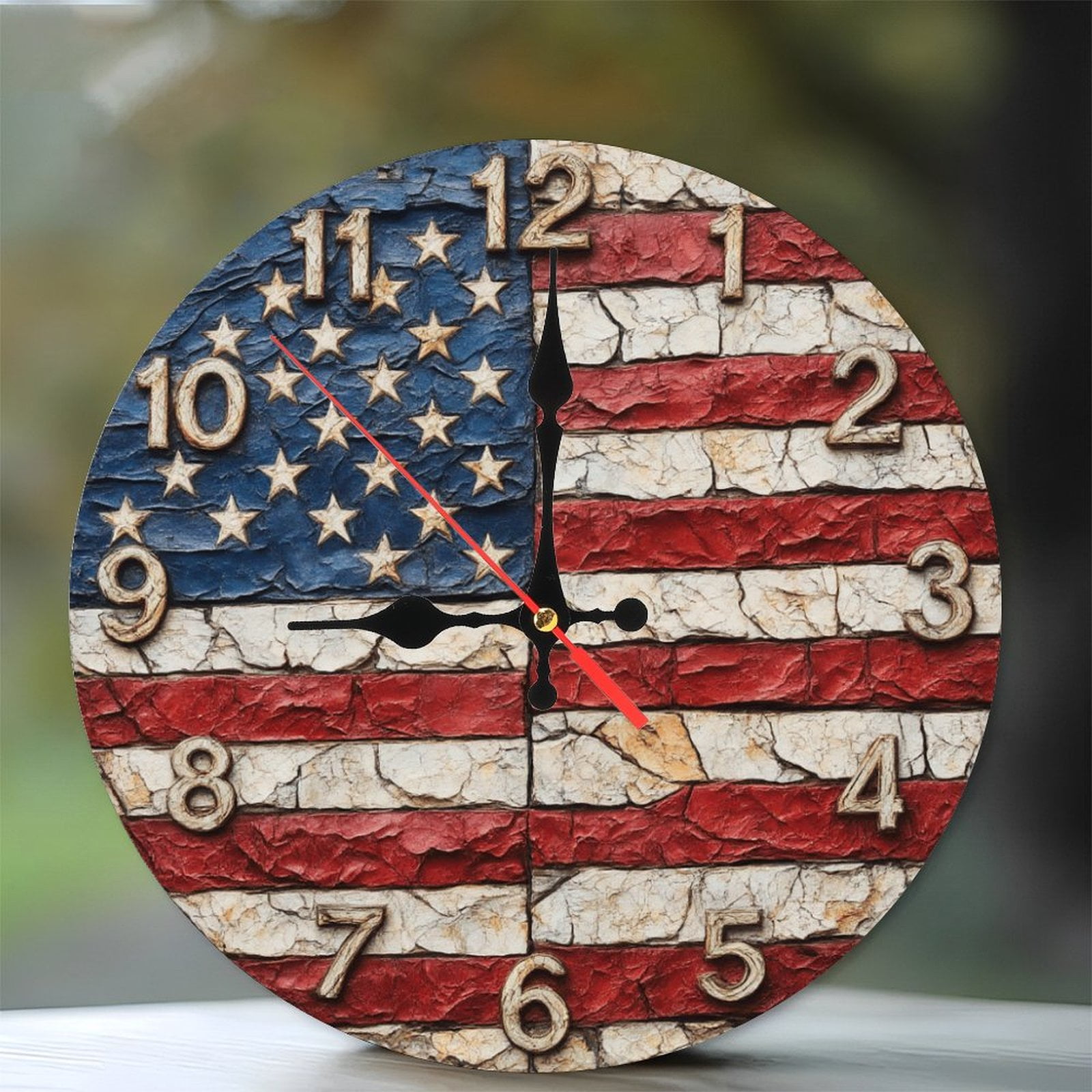 American Flag Wall Clock Rustic Decor Home Decoration 10-Inch Silent ...