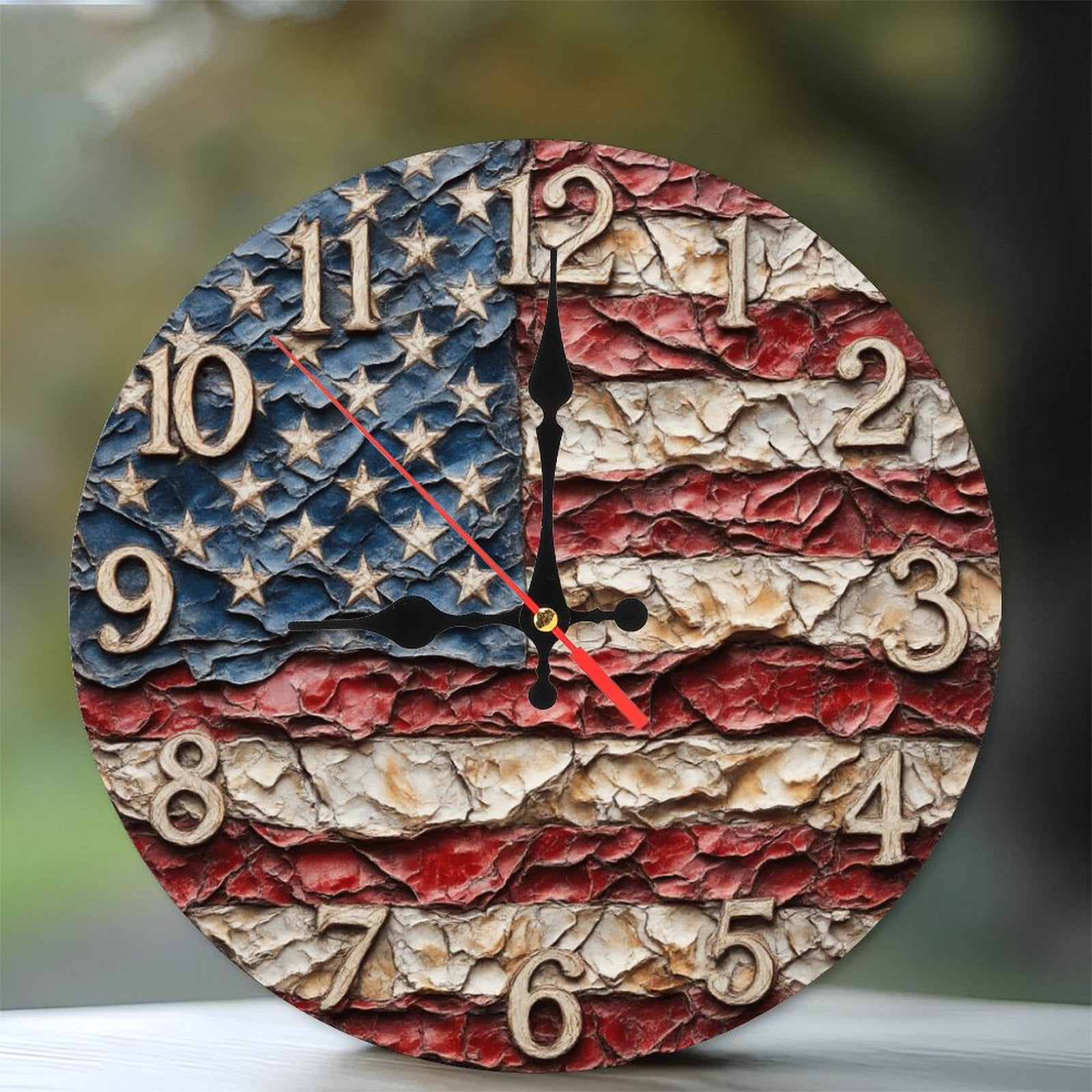 American Flag Wall Clock Rustic Decor Home Gift 10-Inch Silent Wooden ...