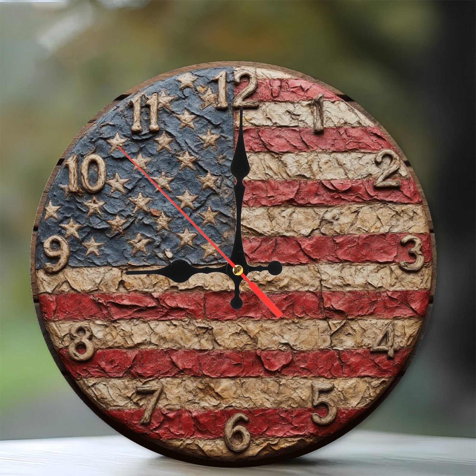 American Flag Wall Clock Rustic Decor Home Vintage Style 10-Inch Silent ...