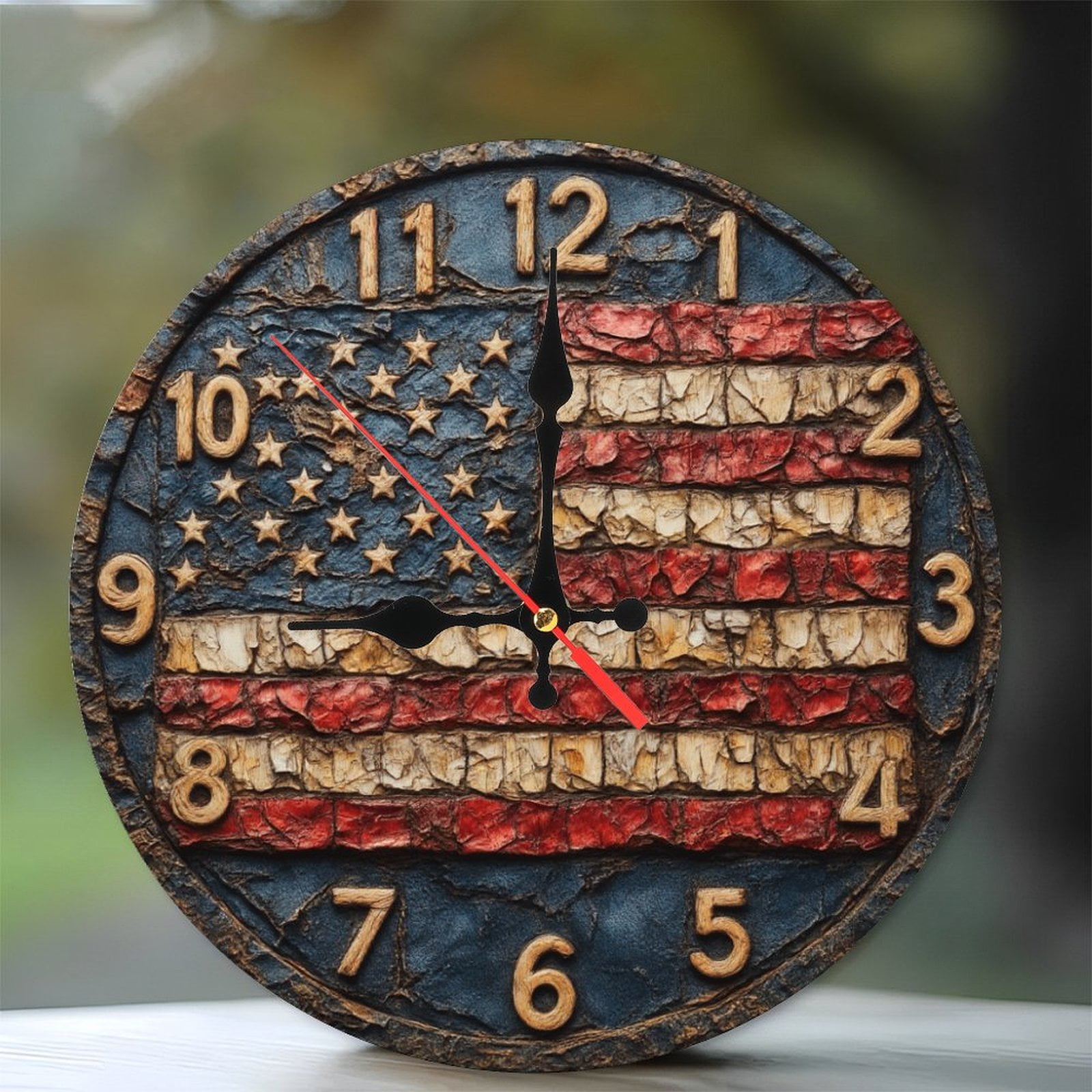 American Flag Wall Clock Rustic Decor Vintage Style 10-Inch Silent ...
