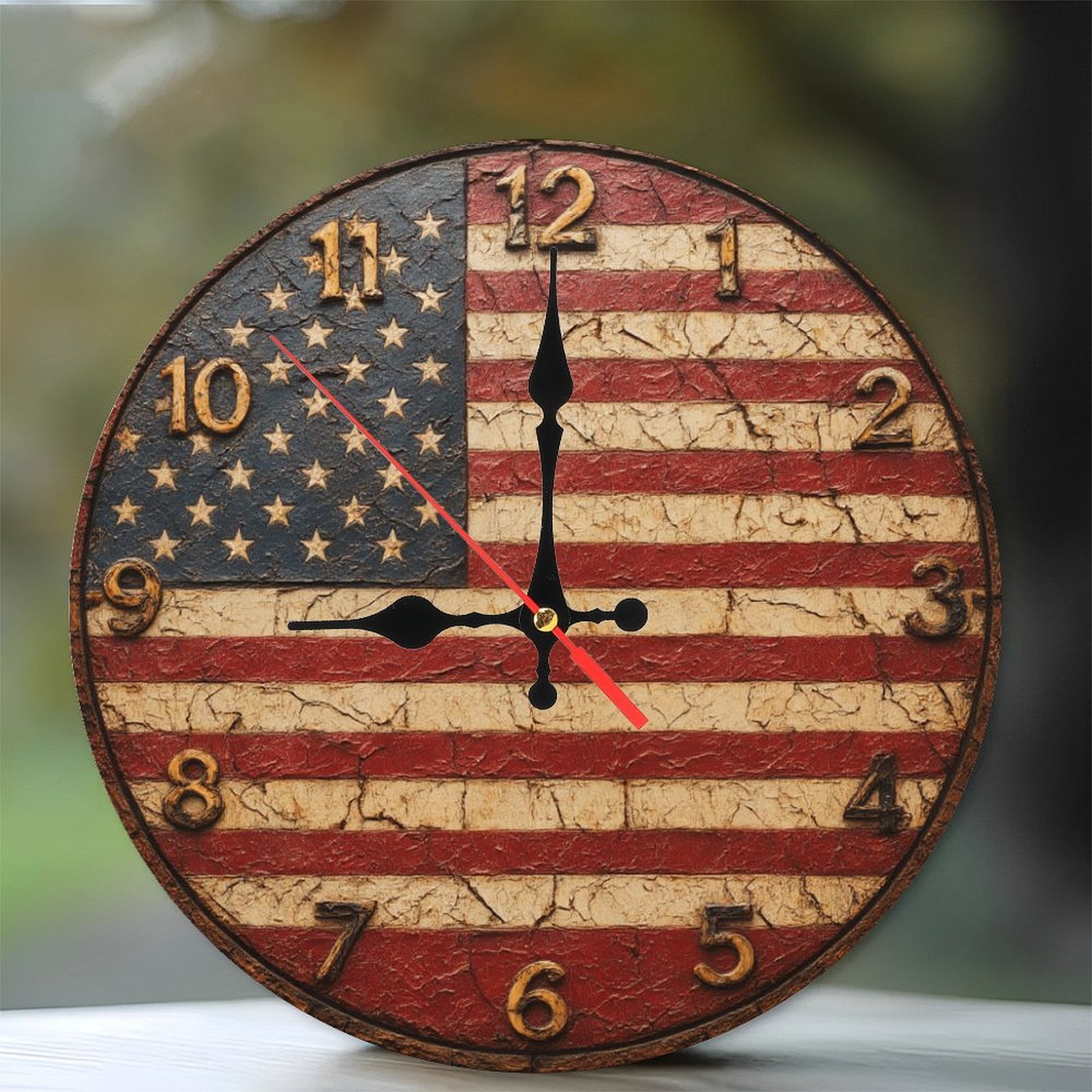 American Flag Wall Clock Rustic Distressed Vintage Home Decor 10-Inch ...