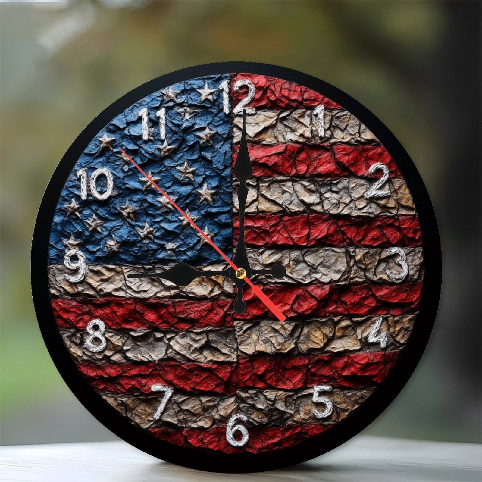 American Flag Wall Clock Rustic Texture Home Decor 10-Inch Silent ...