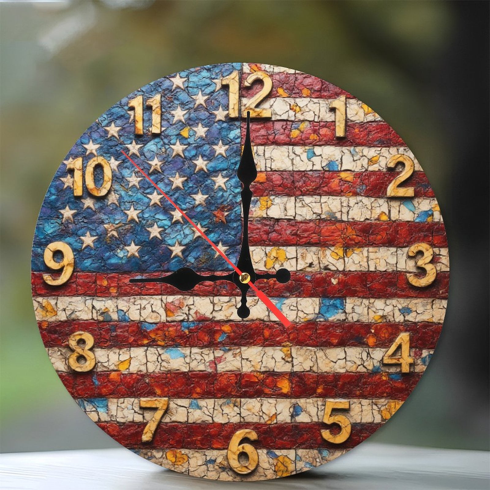 American Flag Wall Clock Unique Gift Distressed Design 10-Inch Silent ...
