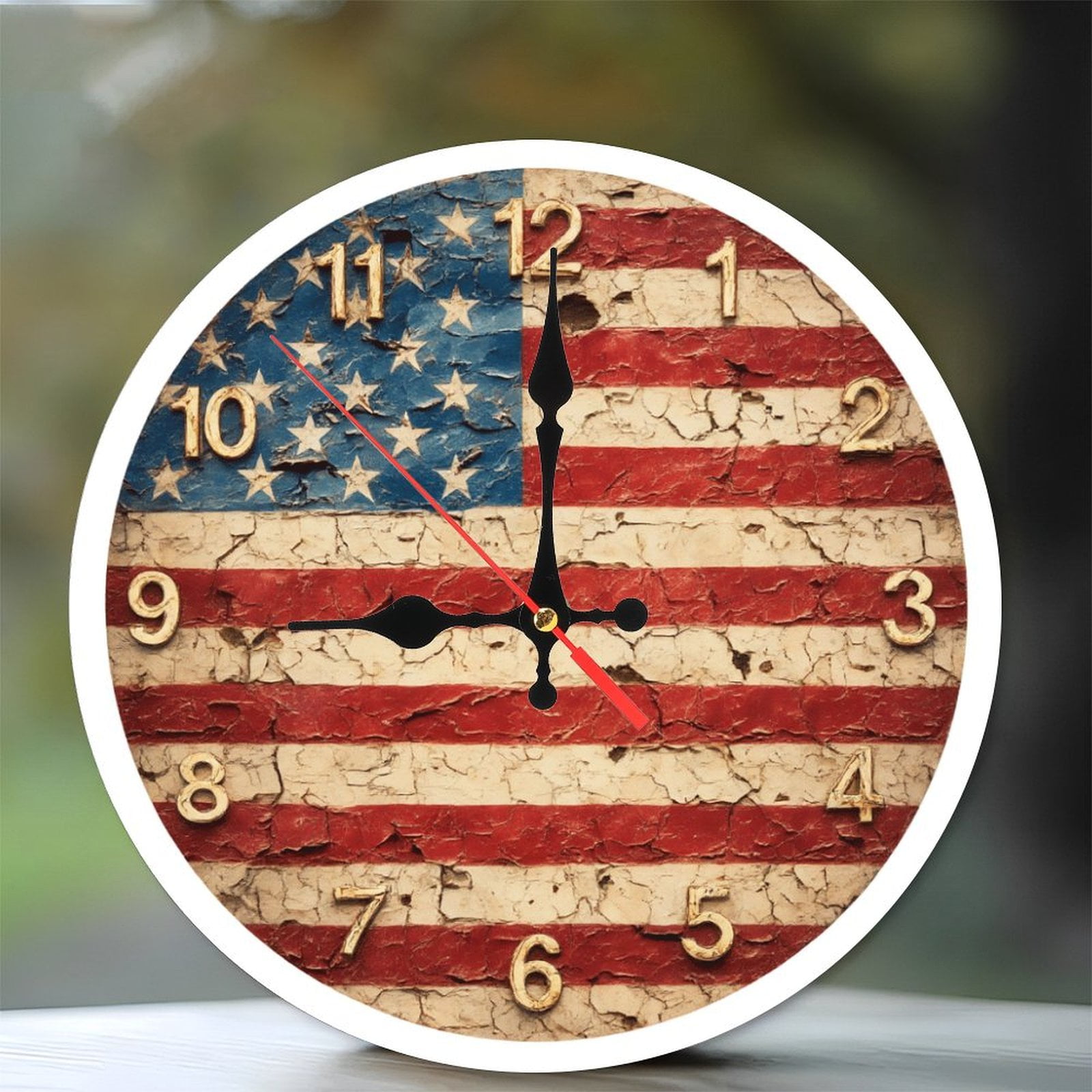 American Flag Wall Clock Vintage Rustic Decor Home 10-Inch Silent ...