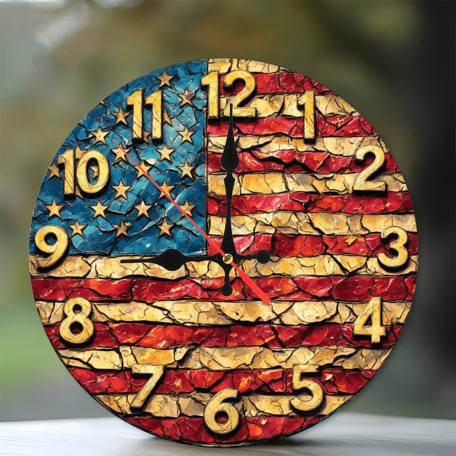 American Flag Wall Clock Vintage Style Home Decor 10-Inch Silent Wooden ...