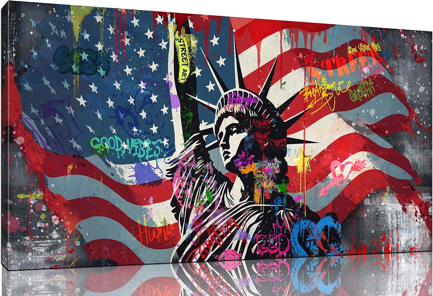 American Flag Wall-Decor - Banksy Graffiti Canvas Wall Art - Office ...