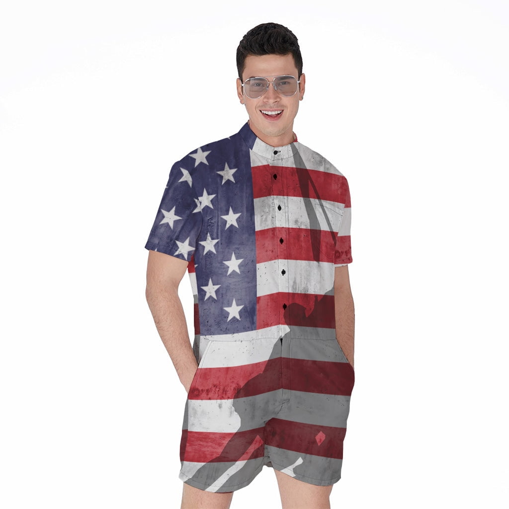 American Flag War Memorial Short Sleeve Men'S Rompers, American Flag ...