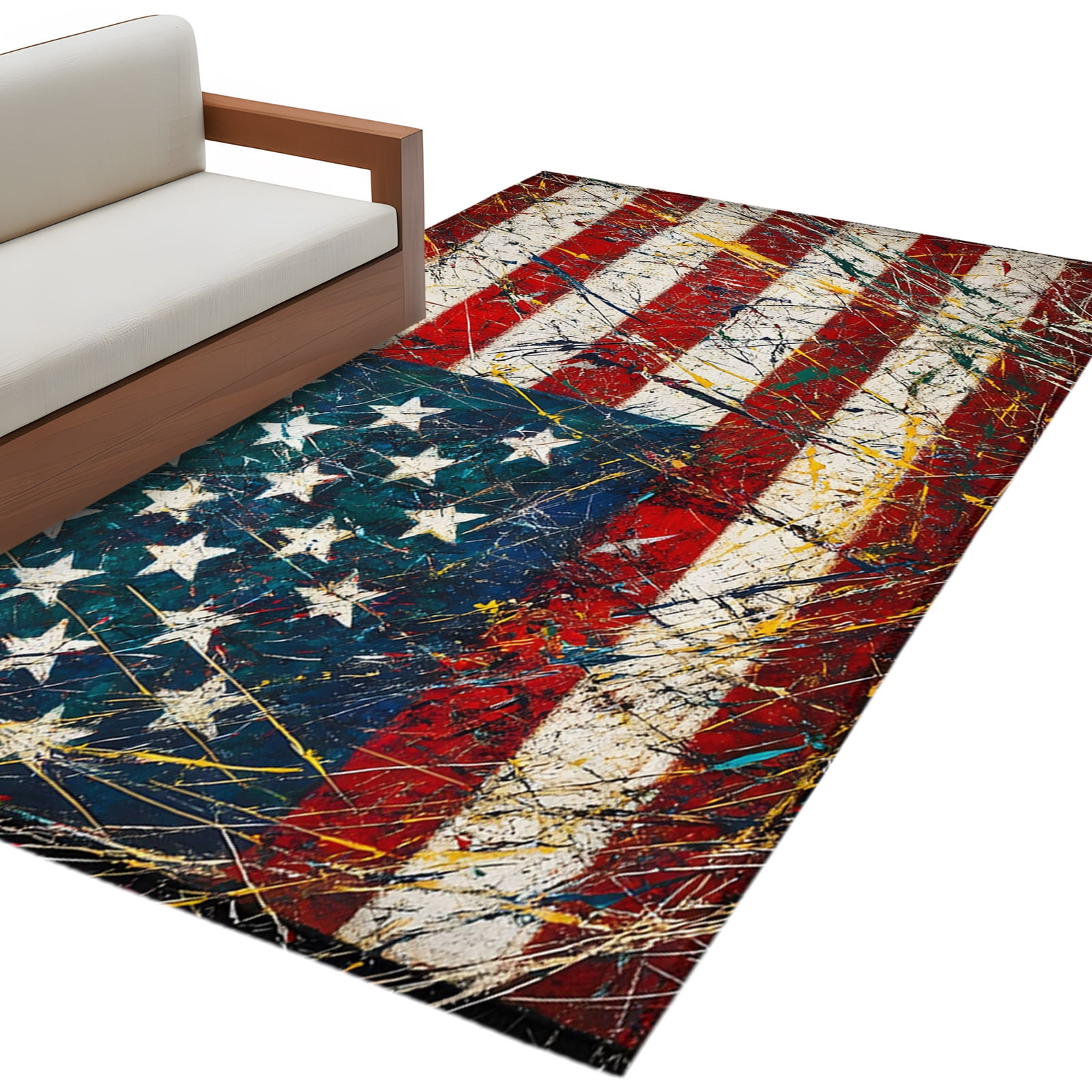 American Flag Washable Area Rugs 4'x6', Splash Graffiti Patriotic Star ...