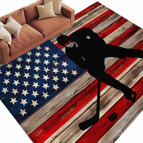 American Flag Washable Living Room Rugs 6'x9', Blue Red USA Flag Retro ...