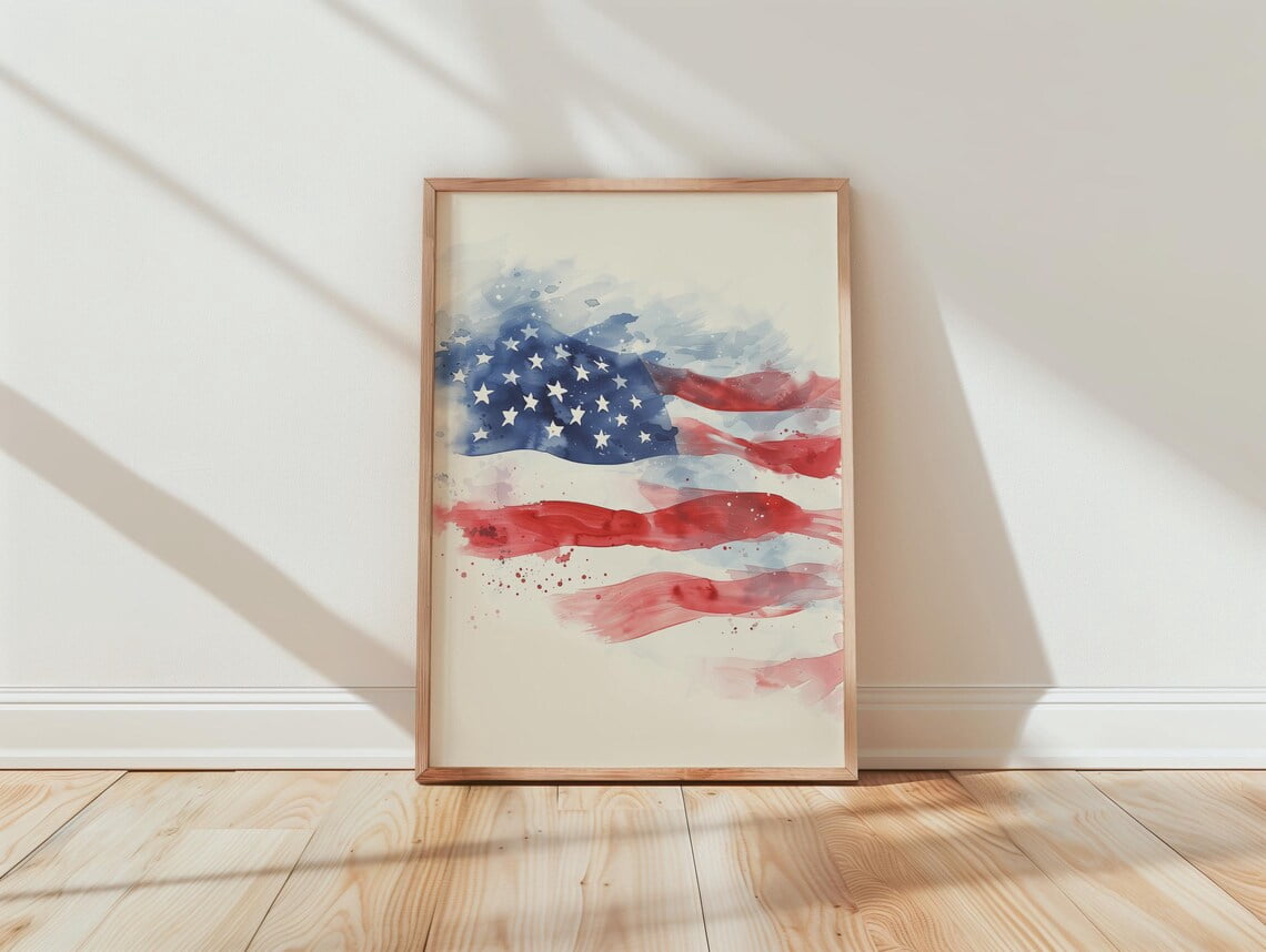American Flag Watercolor Print, Red White Blue Patriotic Decor Poster ...