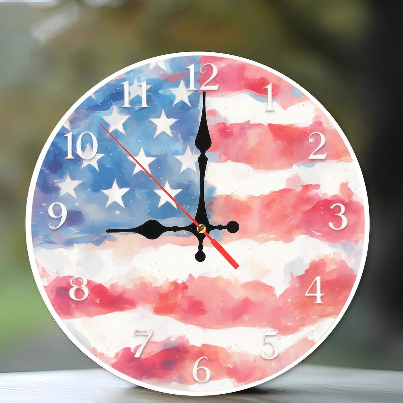 American Flag Watercolor Wall Clock Patriotic Home Decor 10-Inch Silent ...