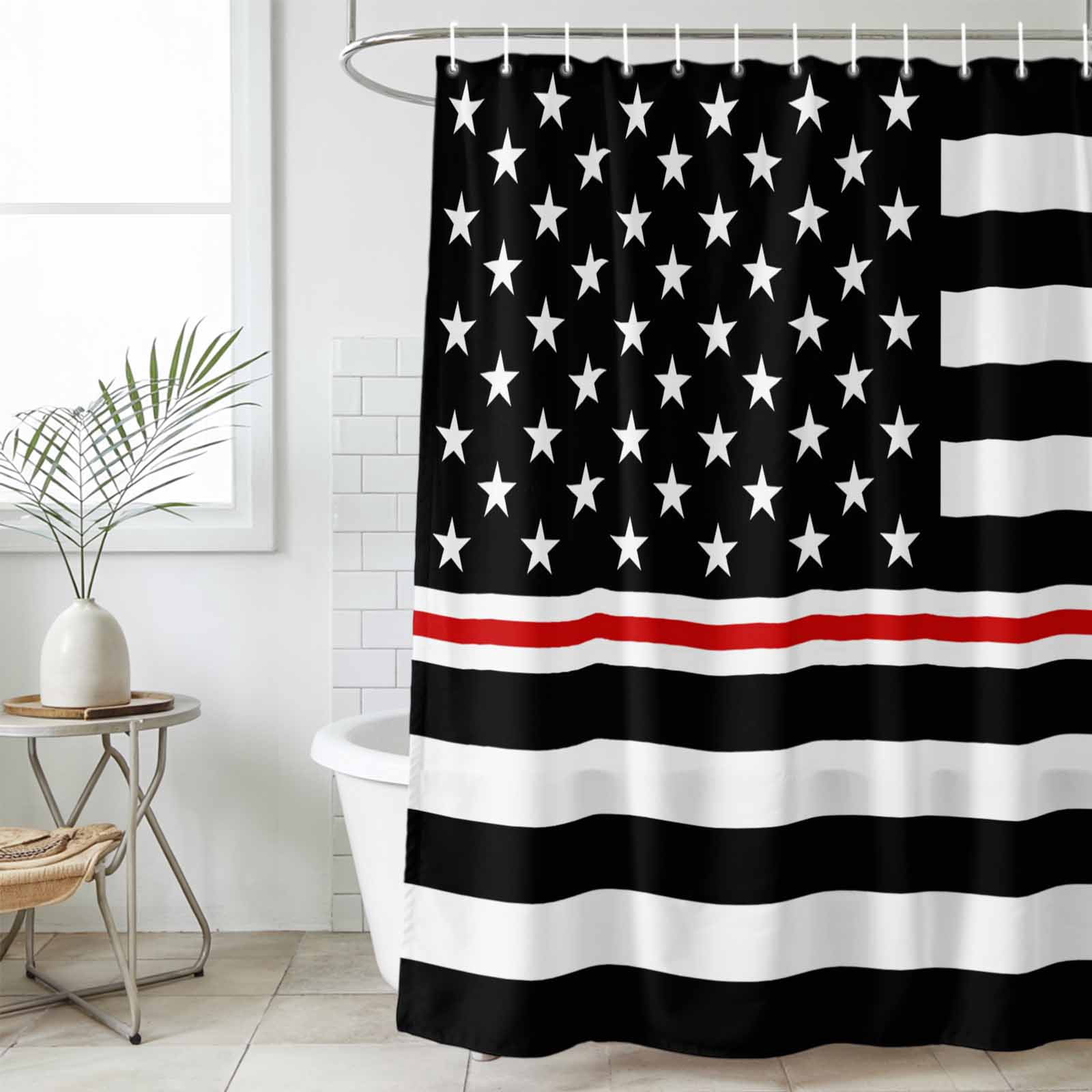 American Flag Waterproof Fabric Shower Curtain,Black White Striped Star ...
