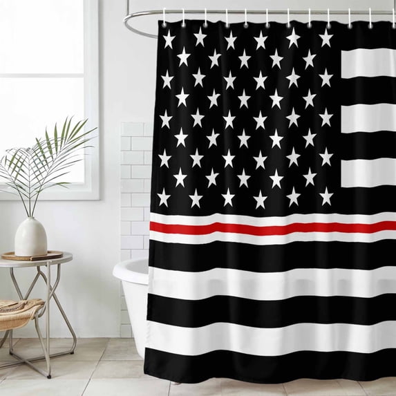 American Flag Waterproof Fabric Shower Curtain,Black White Striped Star ...