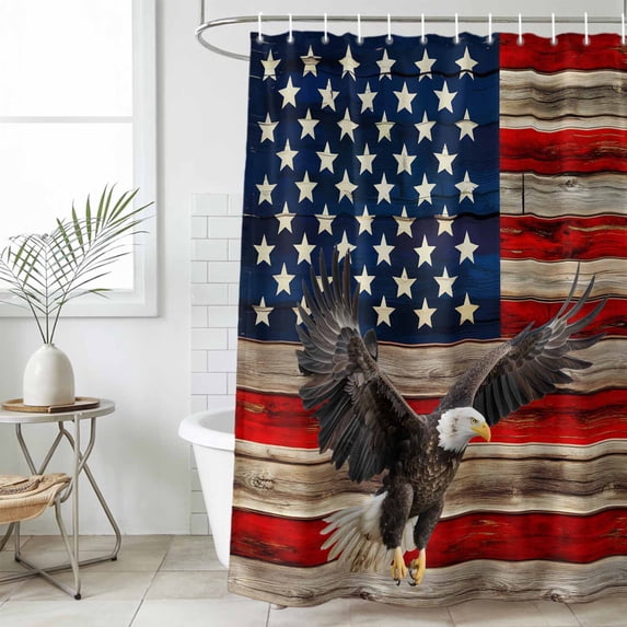 American Flag Waterproof Fabric Shower Curtain,Eagle Blue Red USA Flag ...
