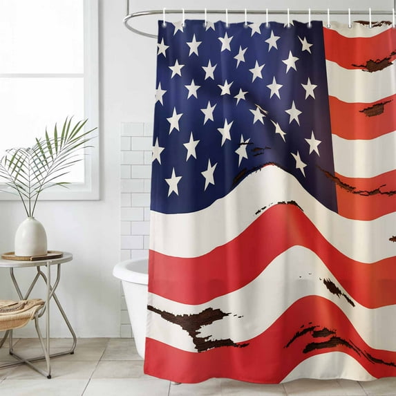 American Flag Waterproof Fabric Shower Curtain, Red Blue USA Flag ...