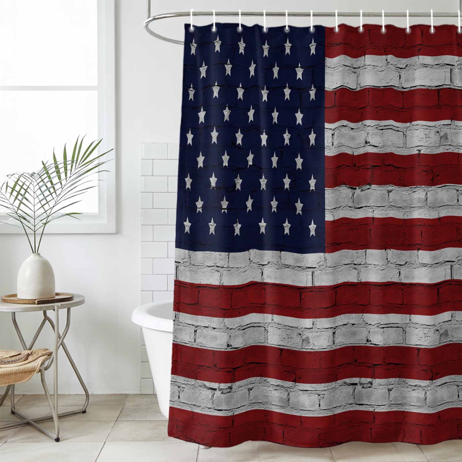 American Flag Waterproof Fabric Shower Curtain,Vintage Brick Wall Star ...