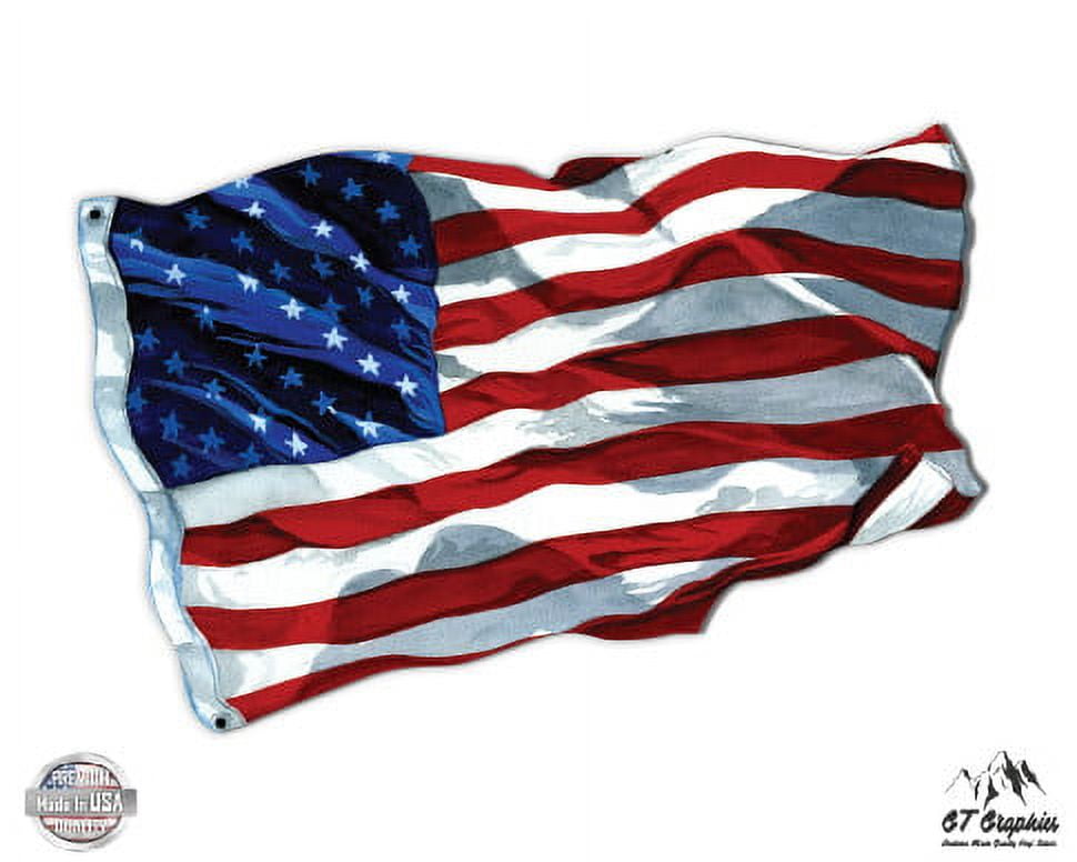American Flag Waving Patriotic - 5" Vinyl Sticker - For Car Laptop I ...