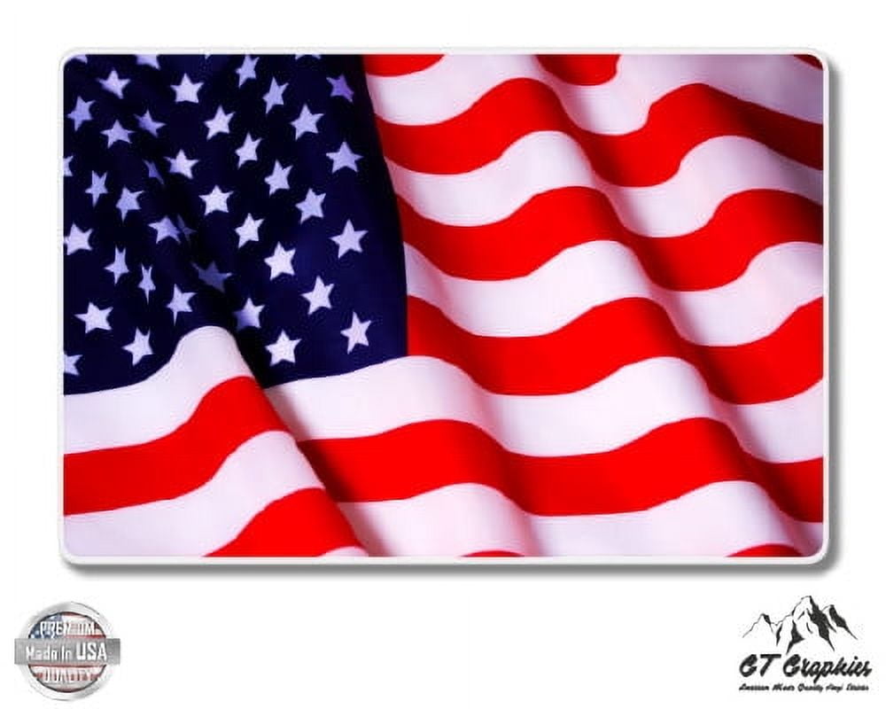 American Flag Waving Realistic - 5" Vinyl Sticker - For Car Laptop I ...