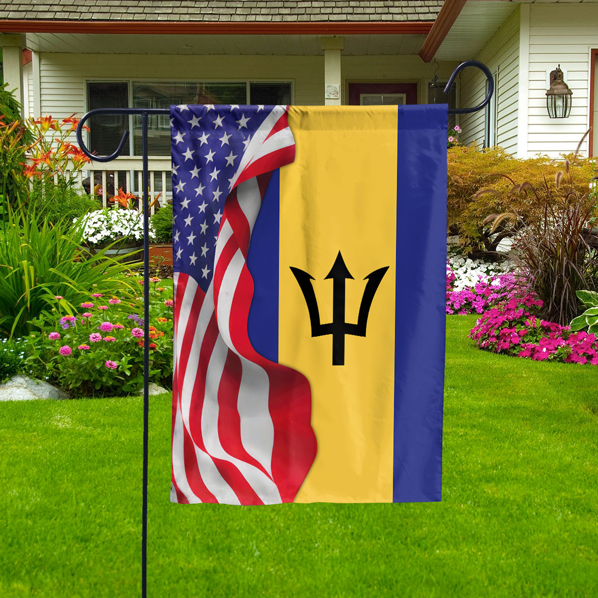American Flag Waving Show Barbados Flag Barbadian American Friendship ...