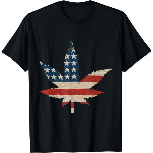 American Flag Weed Marijuana Leaf T-Shirt - Walmart.com
