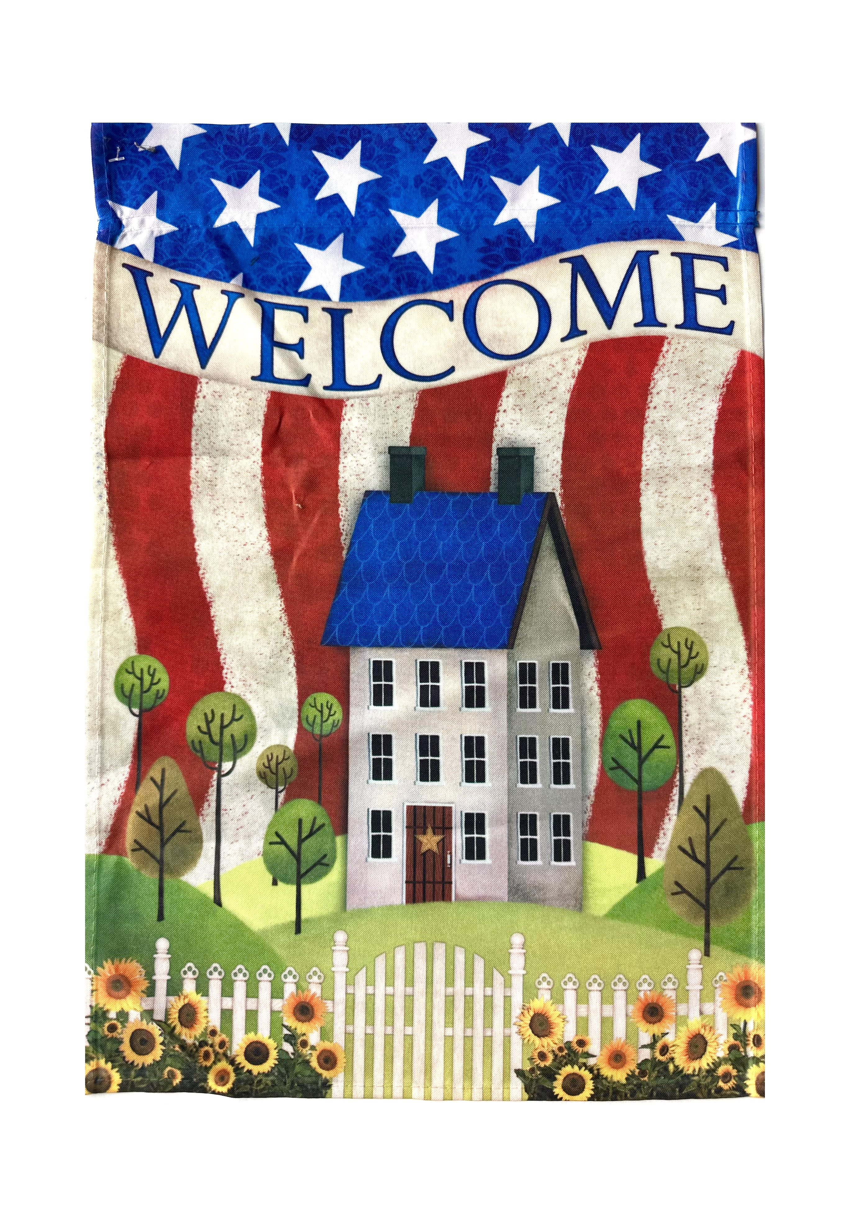 American Flag Welcome Lawn Flag - Fabric American Cottage by Garden ...