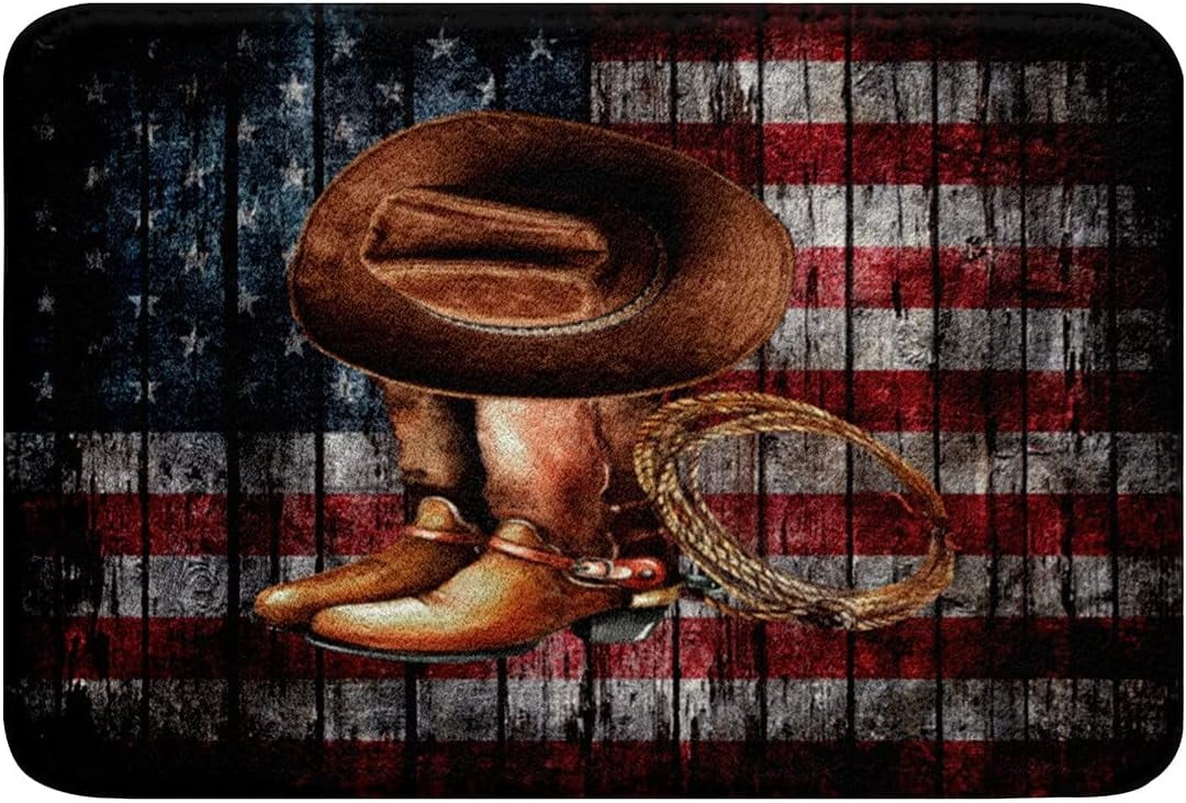 American Flag Western Decor Bathroom Rugs for Kids Wild West Cowboy ...