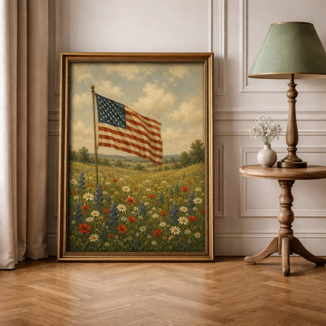 American Flag Wildflower Field Neutral Rustic Patriotic 4th of July ...