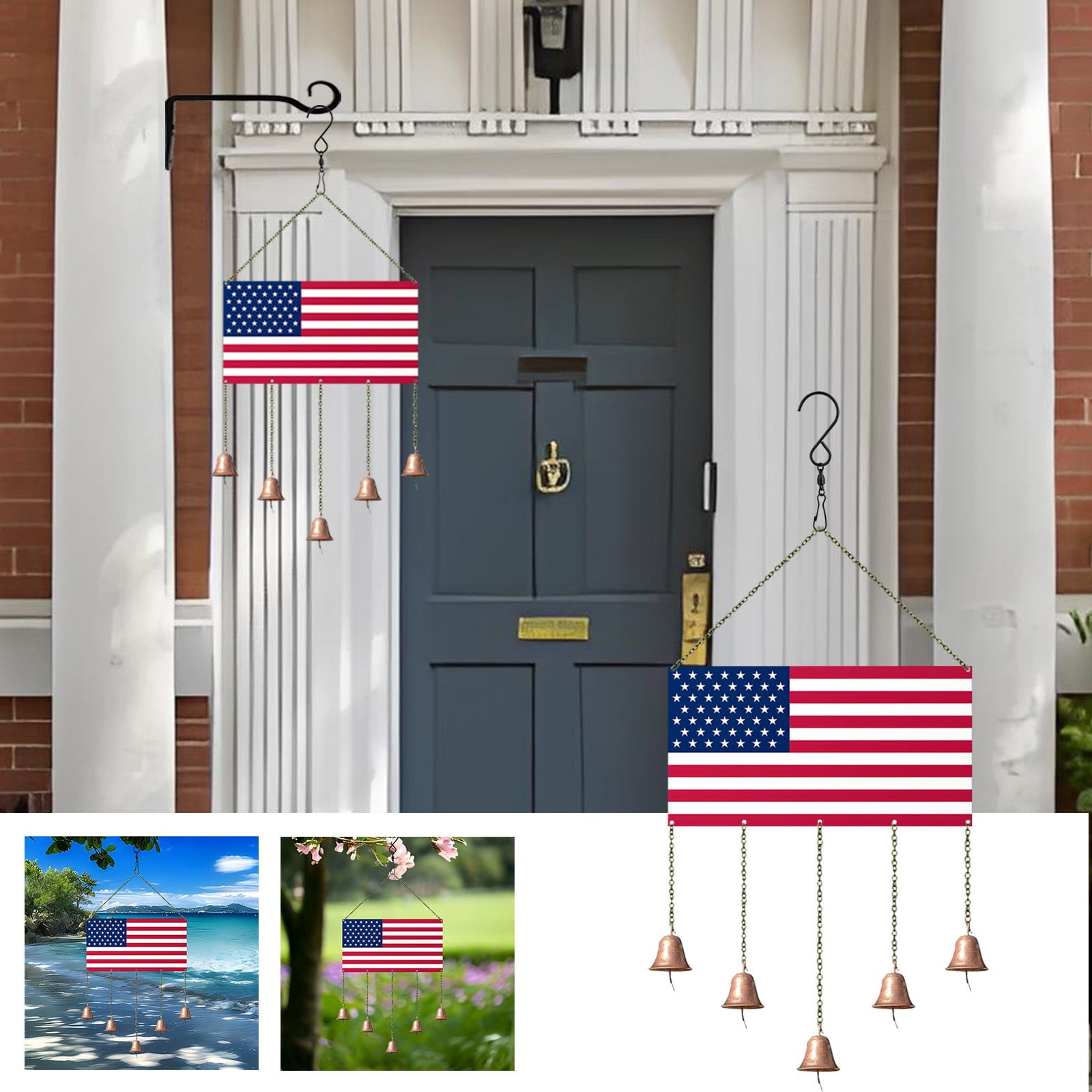American Flag Wind Chime Patriotic Wind Chime Wreath Memorial Wind ...