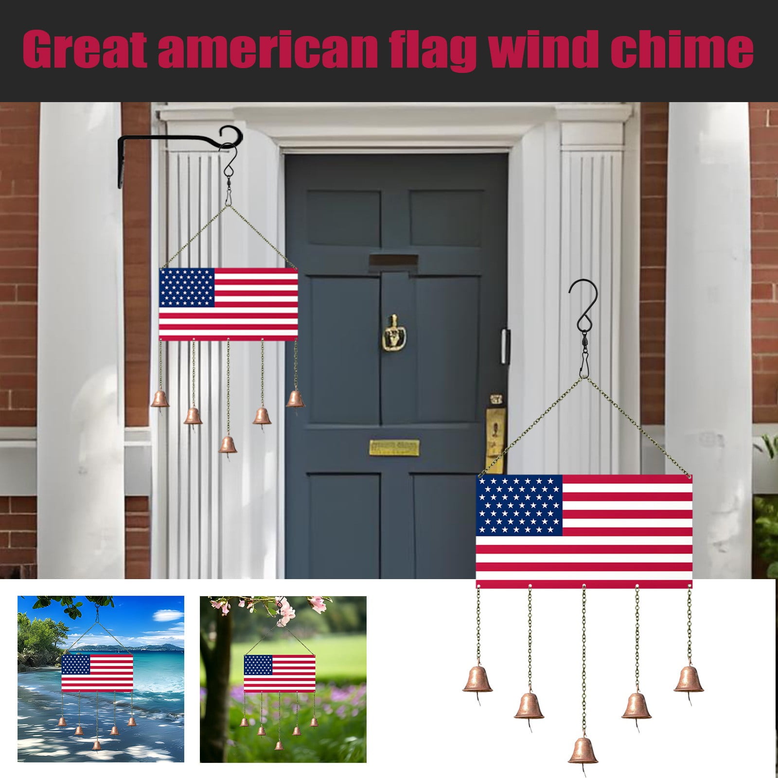 American Flag Wind Chimes for Outside, Unique Independence Day Metal ...