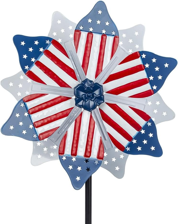 American Flag Wind Spinner- Outdoor Metal Yard Spinners -55 Inch Garden ...