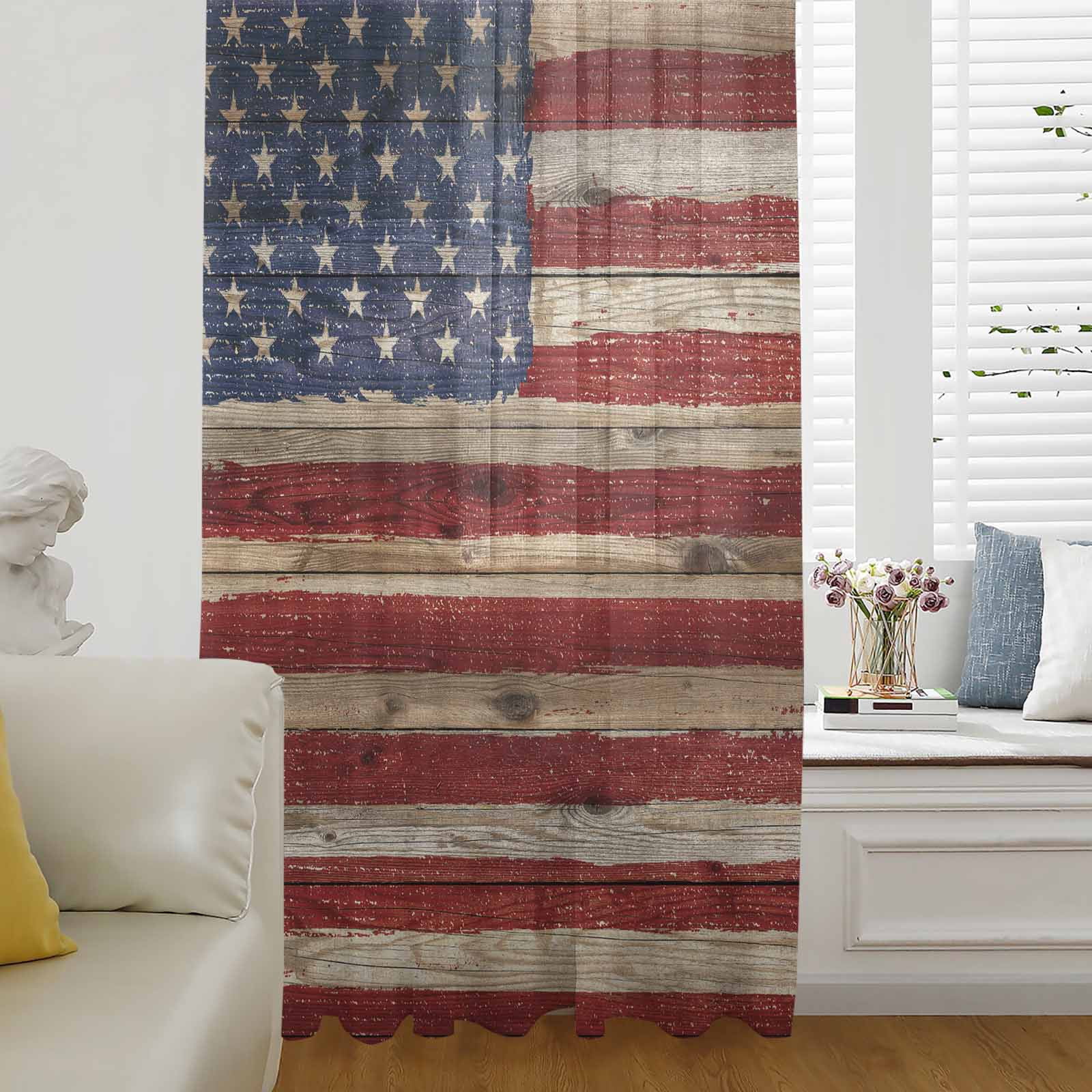American Flag Window Curtain 108 Inches Long,Blue Red Star Stripe ...