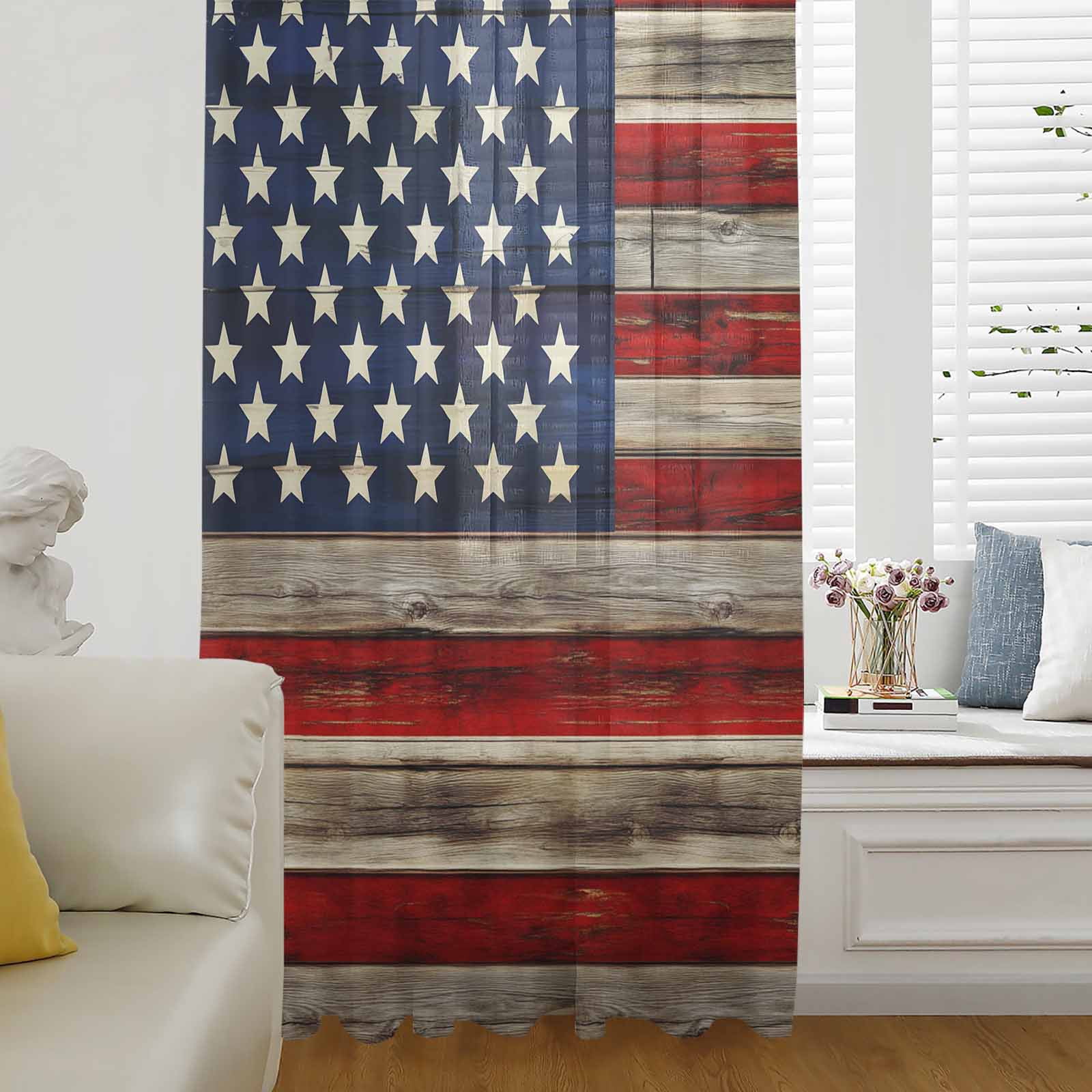 American Flag Window Curtain 63 Inches Long,Red Blue Star Stripes ...