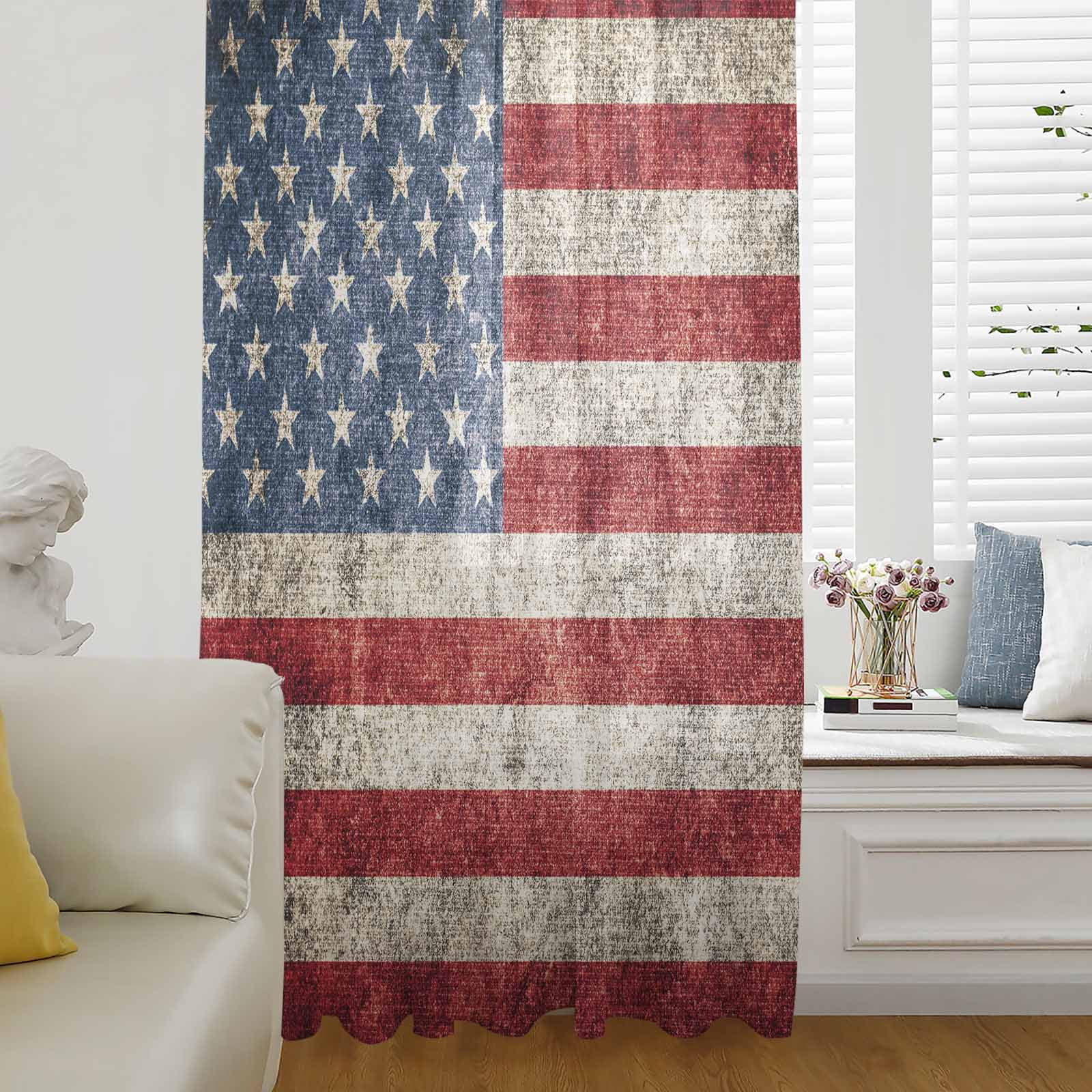 American Flag Window Curtain 63 Inches Long,Rustic Chic Red Blue Star ...