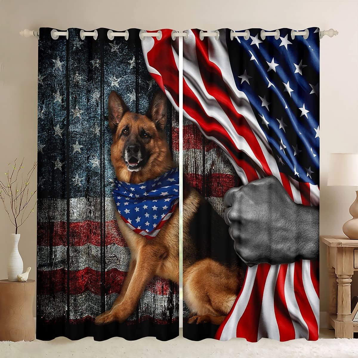 American Flag Window Curtain,German Shepherd Animals Curtains - Walmart.com