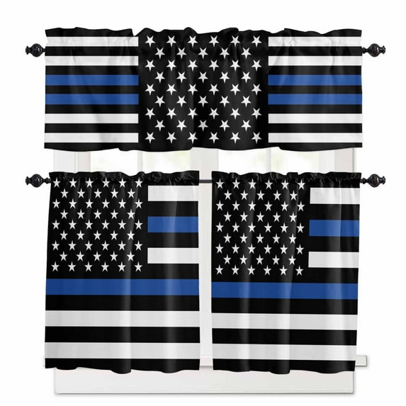 American Flag Window Curtains Valance Set of 3 Retro USA Flag Blue Line ...