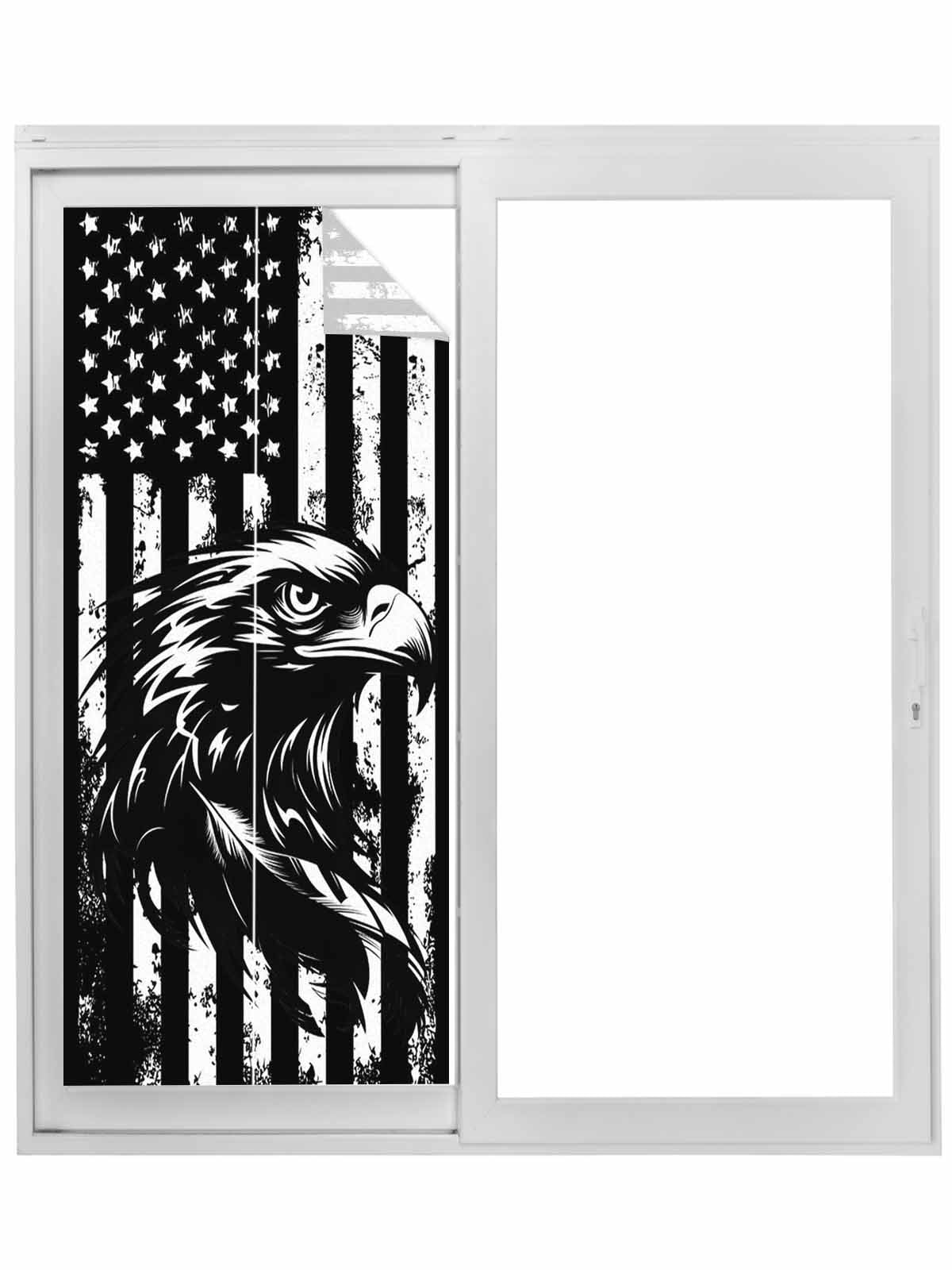 American Flag Window Privacy Film, Black US Flag Eagle Static Cling UV ...